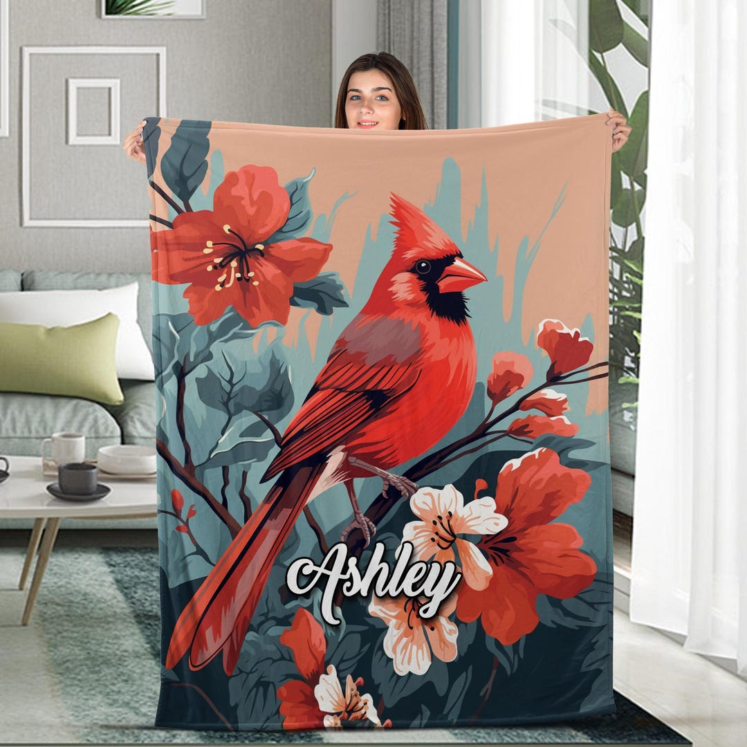 Custom Cardinal Velvet Plush Blanket, Home Decor Blanket Woodsy ...