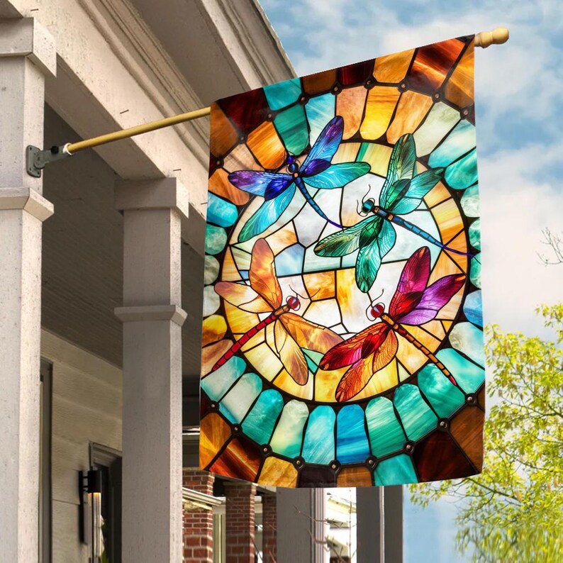 Stained Glass Inspire Dragonfly Flag, Dragonfly Yard Sign, Dragonfly ...