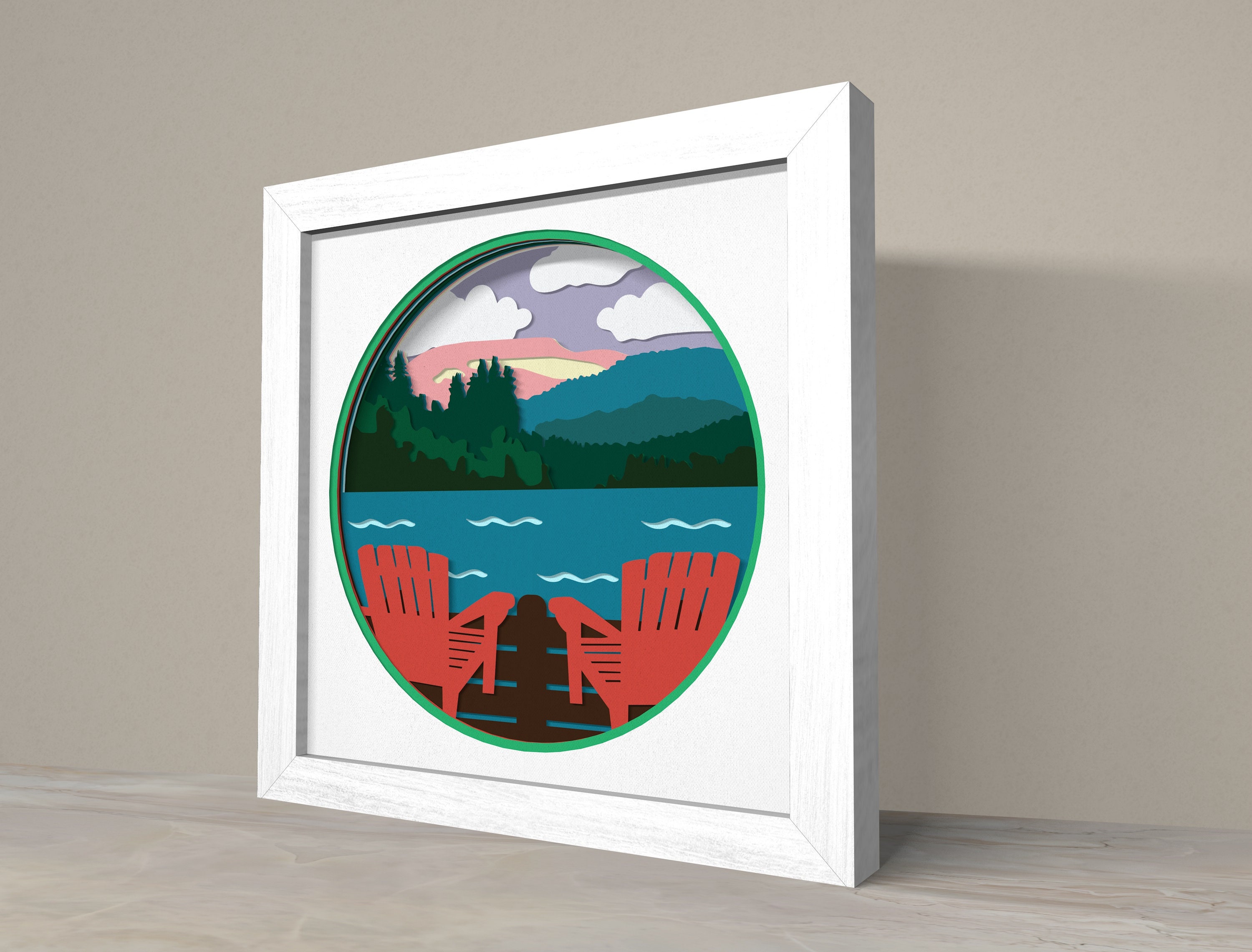 Lake Shadow Box 3D Svg ,lake 3D Box Svg ,camping Lake 3D Box Svg ,lake ...