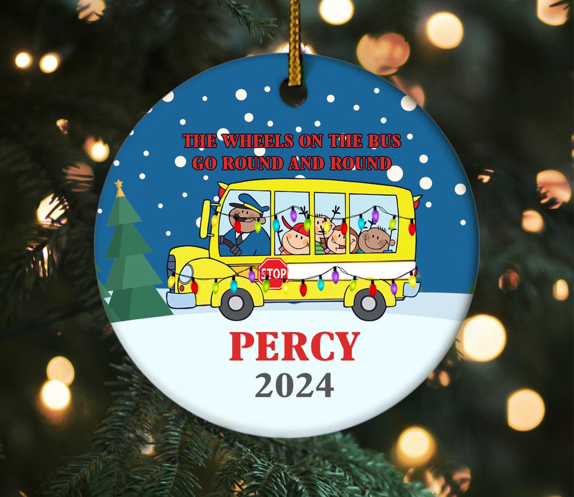 Wheels on Bus Nursery Rhyme Glass Ornament, Nursery Rhyme Song Yellow ...