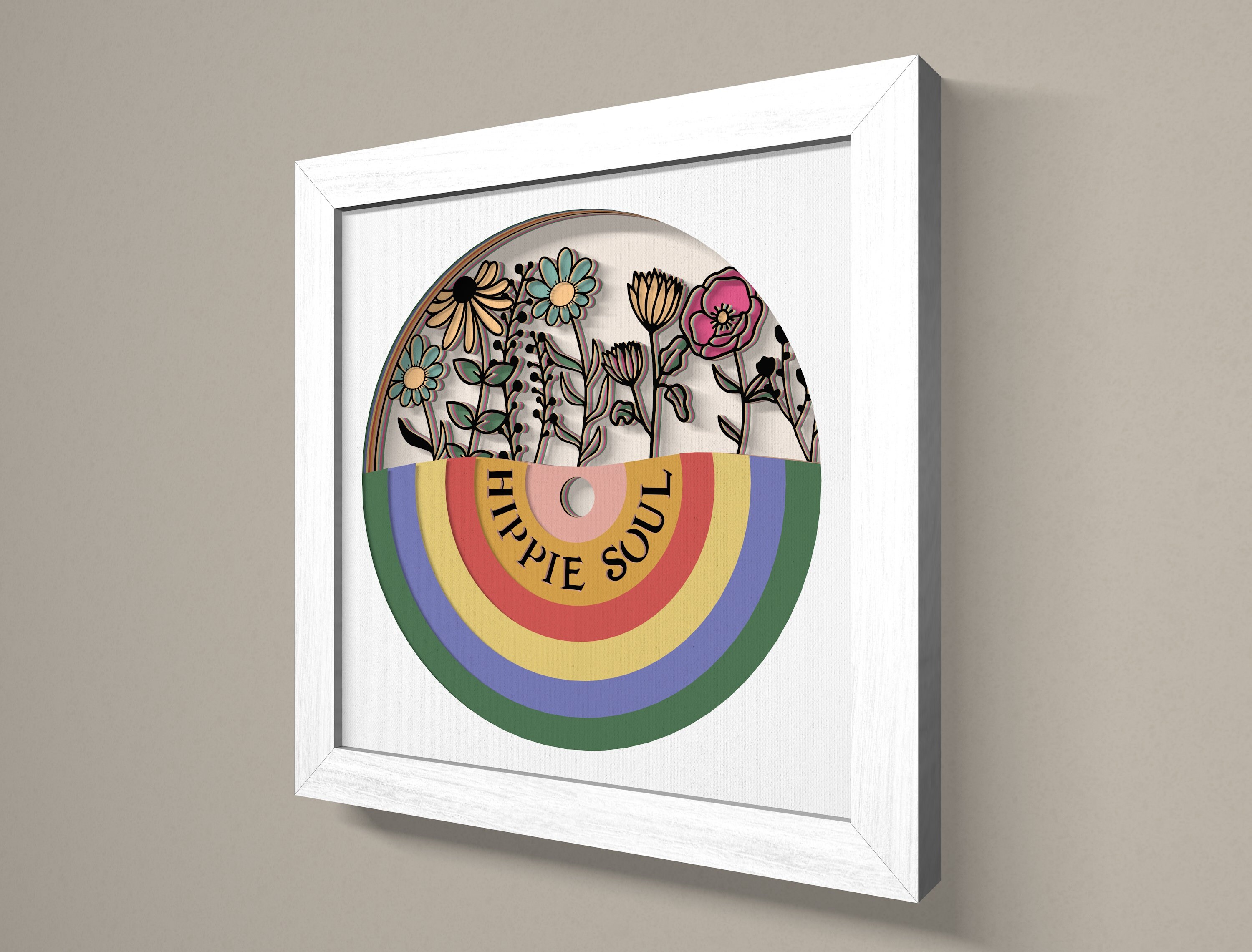 3D Hippie Soul Shadow Box Svg ,hippie 3D Paper Cut Light Box ,retro 3D ...