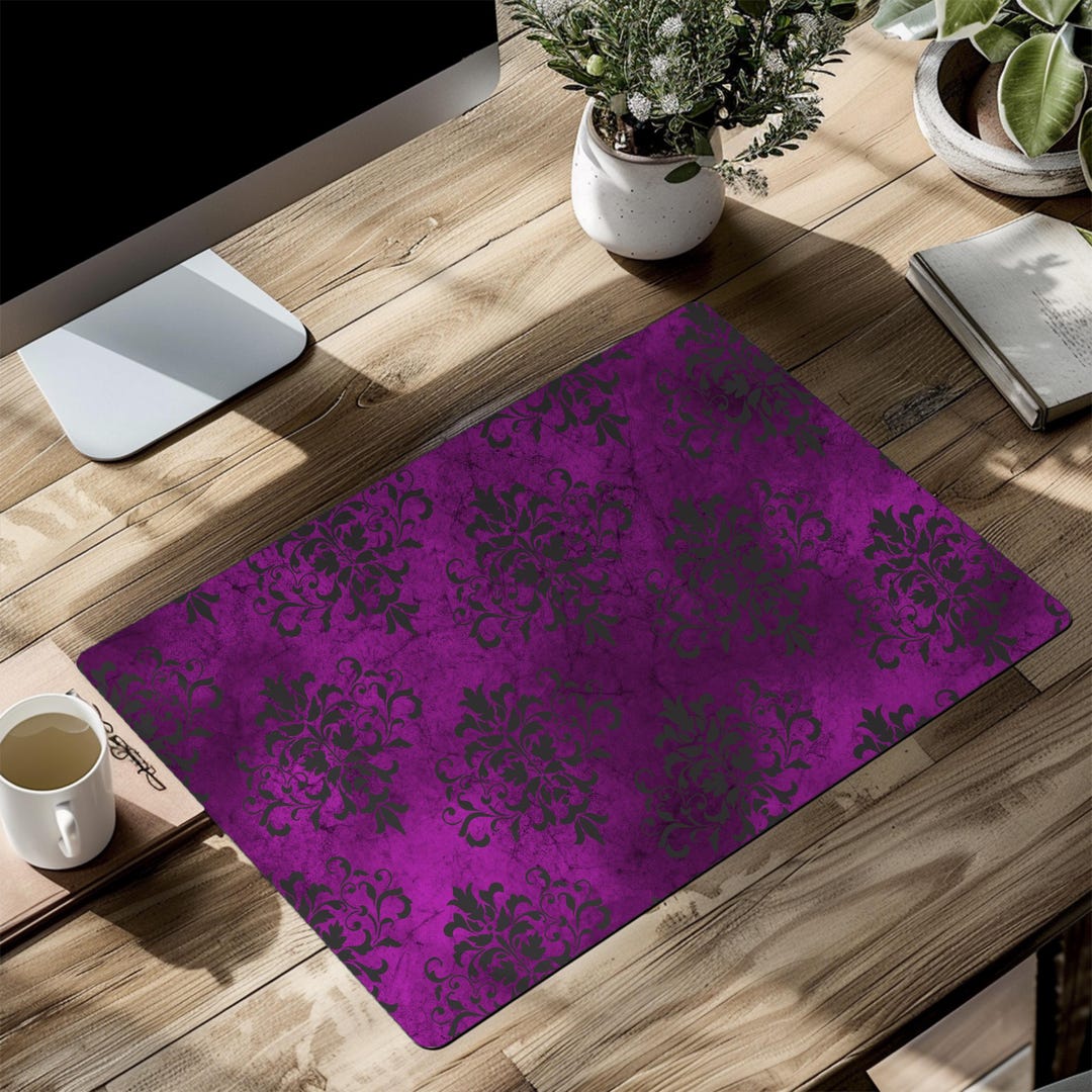 Gothic Damask Desk Mat Goth Aesthetic Purple and Black Pattern Mousepad ...