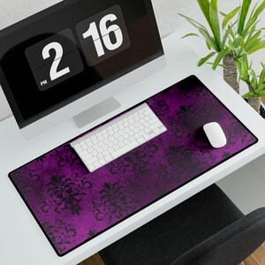 Gothic Damask Desk Mat Goth Aesthetic Purple and Black Pattern Mousepad ...