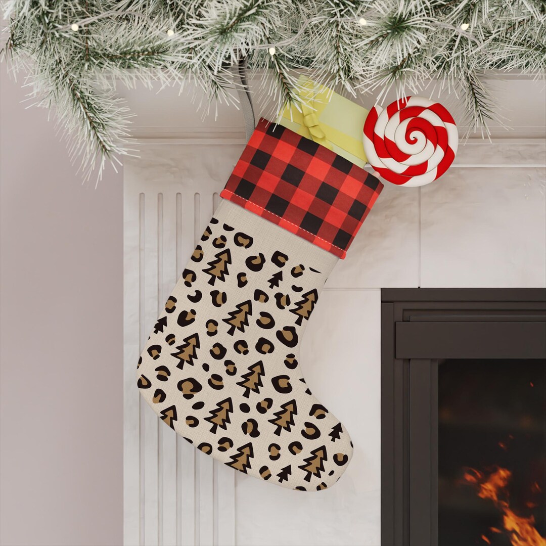 Leopard Print Christmas Trees Holiday Stocking, Leopard Print Christmas ...