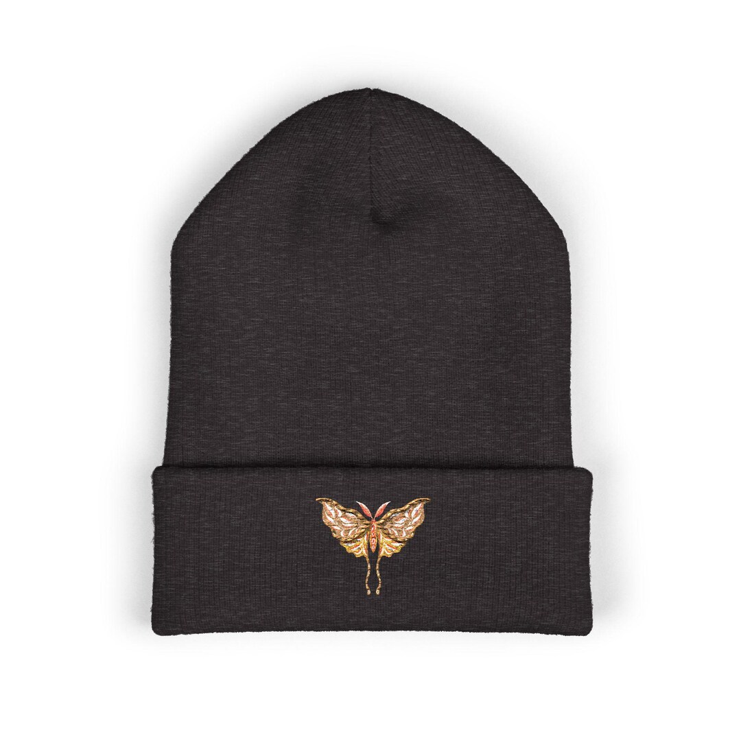 Luna Moth Embroidered Beanie | Cuffed Embroidered Beanie - Etsy