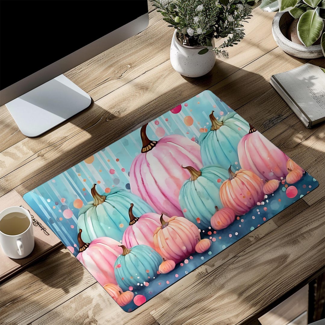 Pastel Pumpkins Fall Desk Mat Cute Halloween Desk Mat Fall Office Decor ...