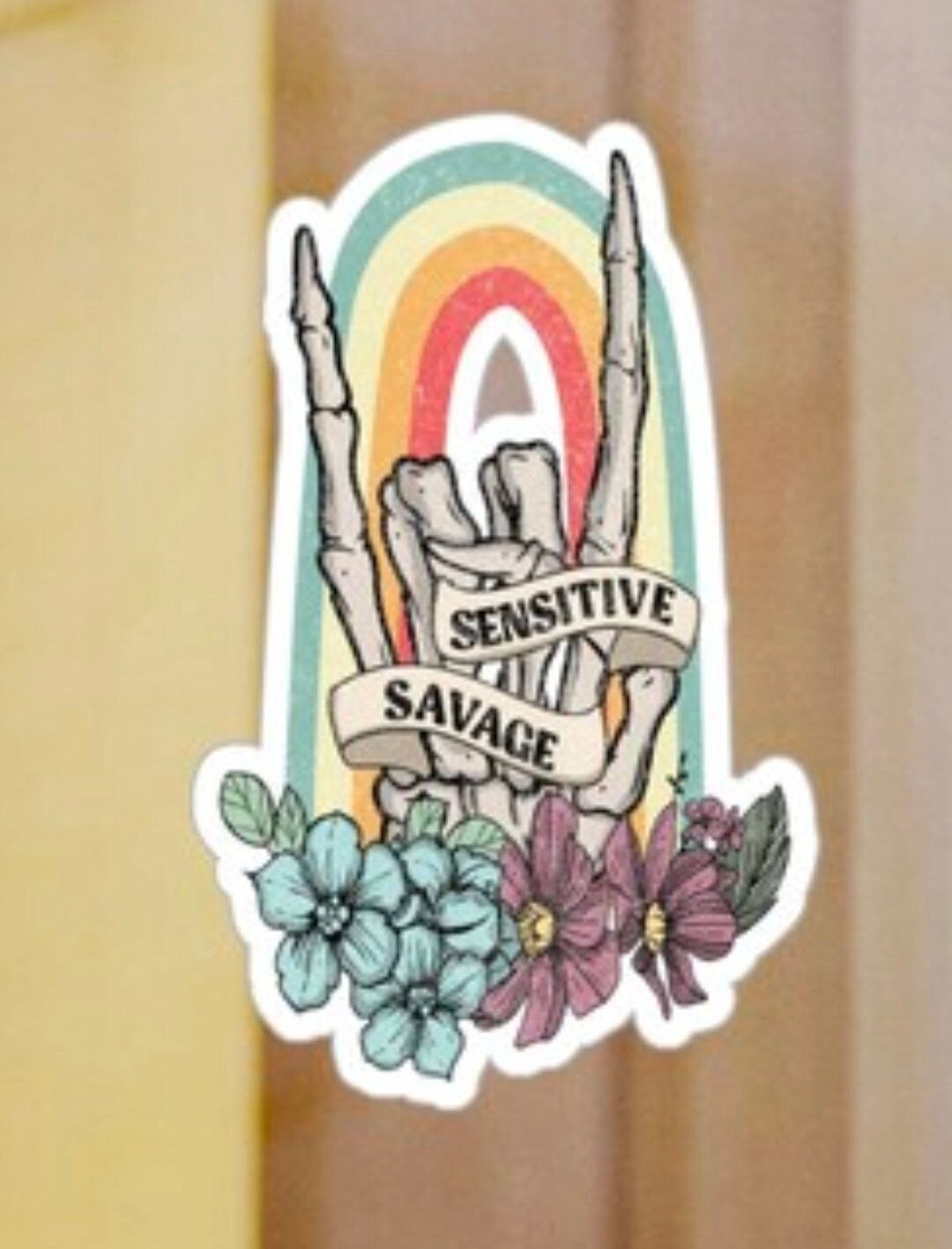 Sensitive Savage Kiss-cut Vinyl Decals, Skeleton Hand Sticker, Rainbow ...
