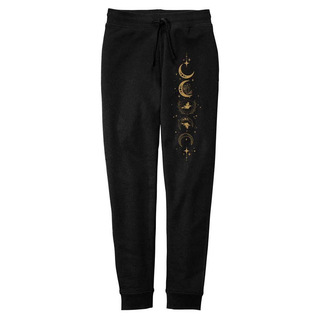 Crescent Moon Phase Fleece Joggers Unisex Joggers, Flying Witch Crystal ...