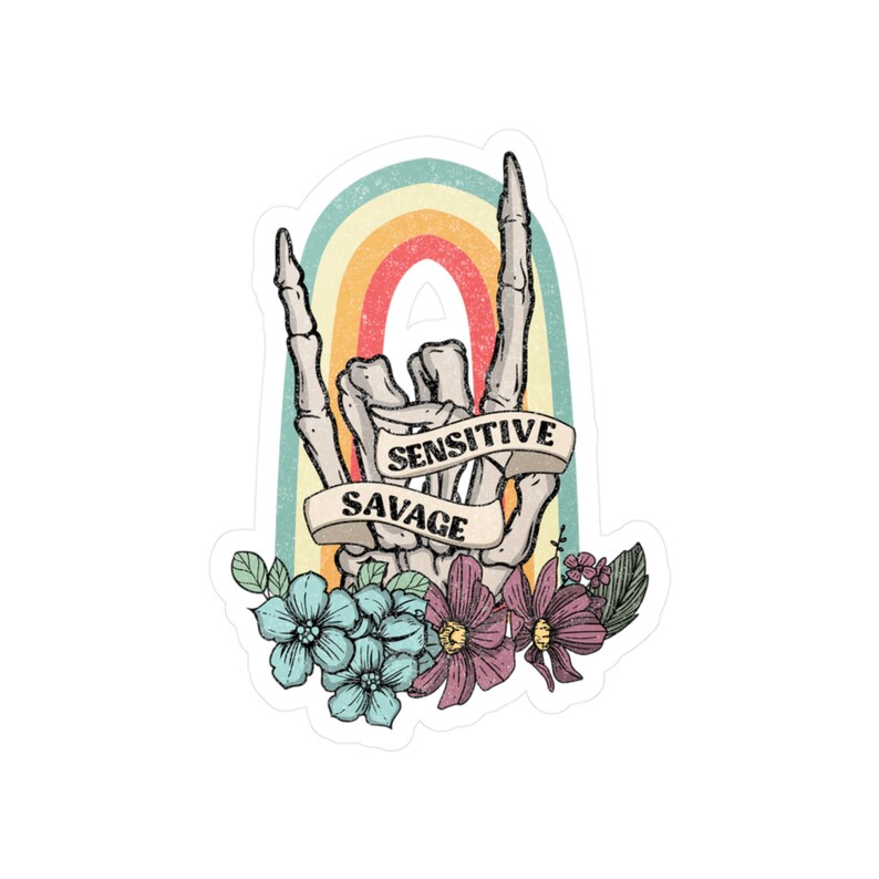 Sensitive Savage Kiss-cut Vinyl Decals, Skeleton Hand Sticker, Rainbow ...