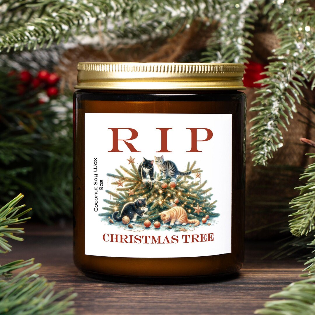 RIP Christmas Tree Funny Cat Holiday Candle, Cat Lover Gift, Cute Cats ...