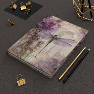 Whimsical Dragonfly Floral Journal, Hardcover Notebook, Cute Writing ...