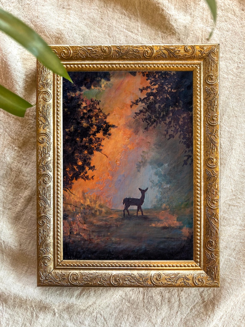Magical Deer in Orange Forest Fine Art Print: Giclee - Etsy