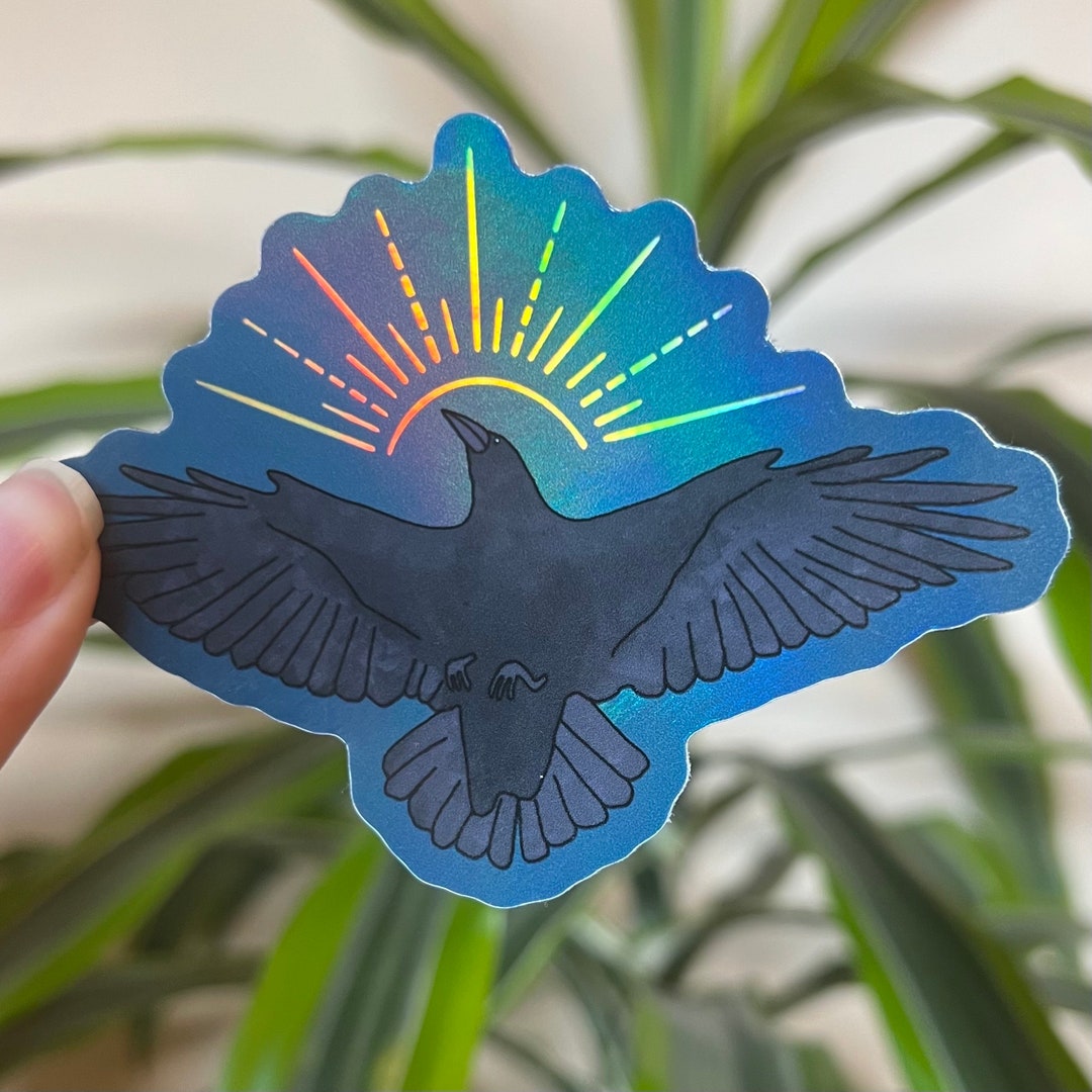 Holographic Crow Sticker | Raven Laptop Decal | Witchy Cottagecore ...