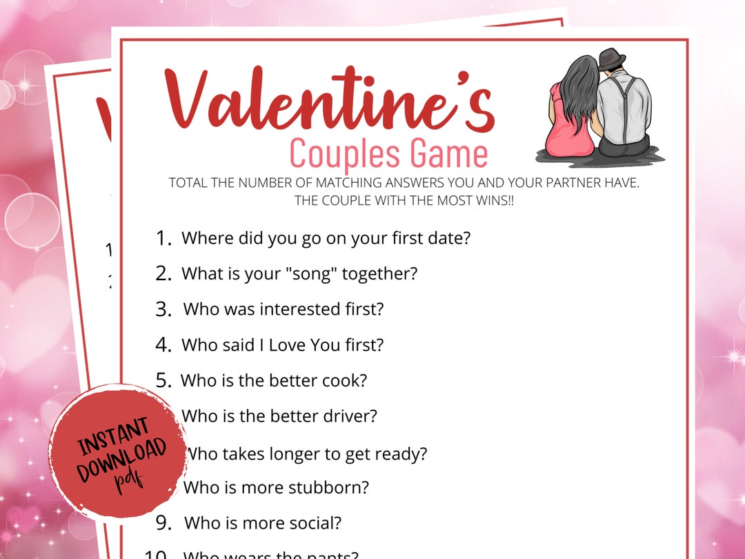 Valentine's Day Couples Game Date Night Game Couples Night Out Valentin ...