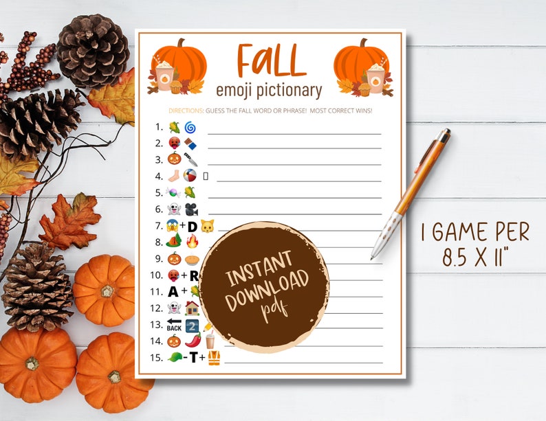 Fall Emoji Pictionary Game | Printable Fall Games | Fun Autumn Games ...