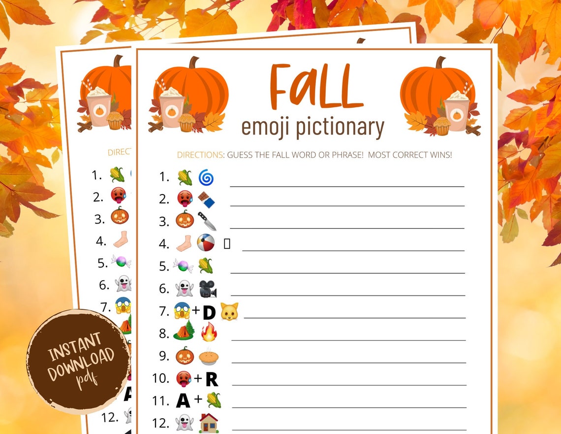 Fall Emoji Pictionary Game | Printable Fall Games | Fun Autumn Games ...