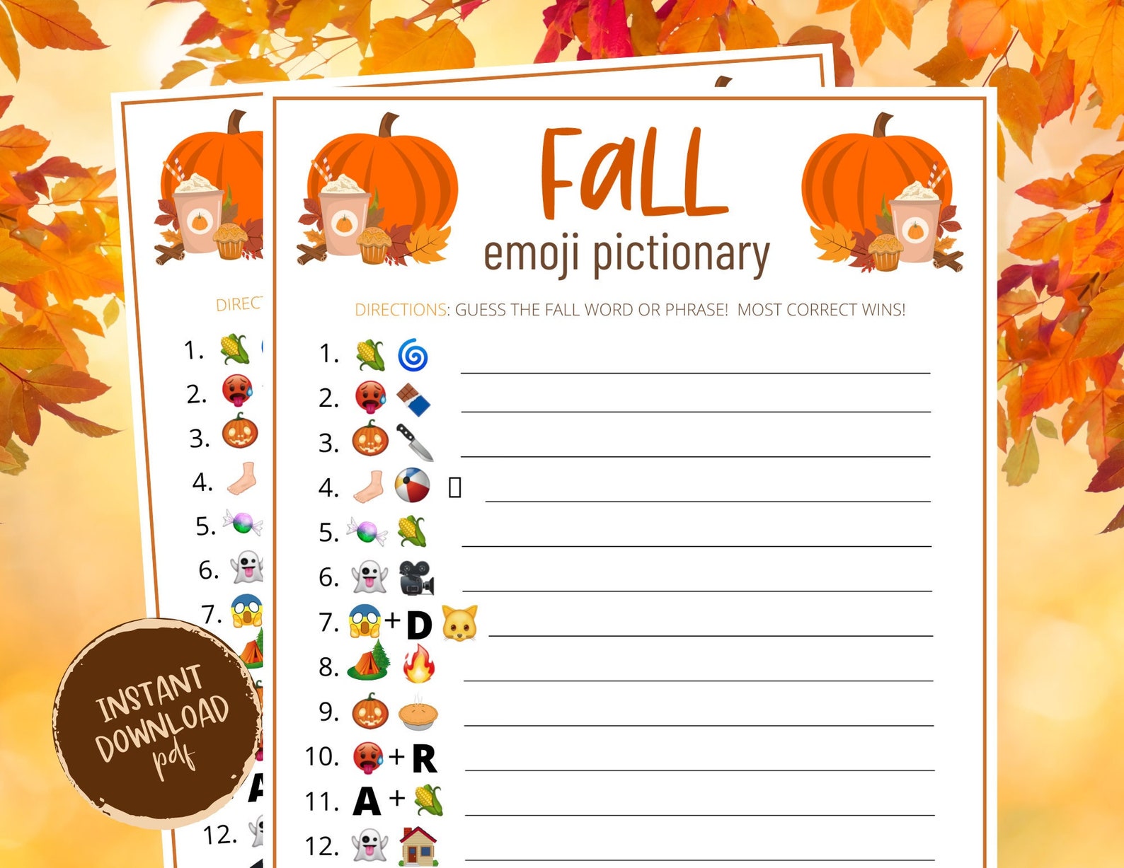 Fall Emoji Pictionary Game | Printable Fall Games | Fun Autumn Games ...