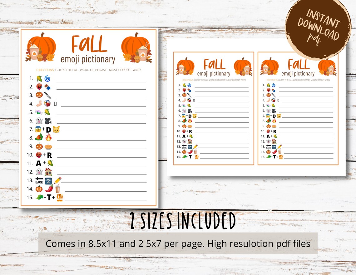 Fall Emoji Pictionary Game | Printable Fall Games | Fun Autumn Games ...