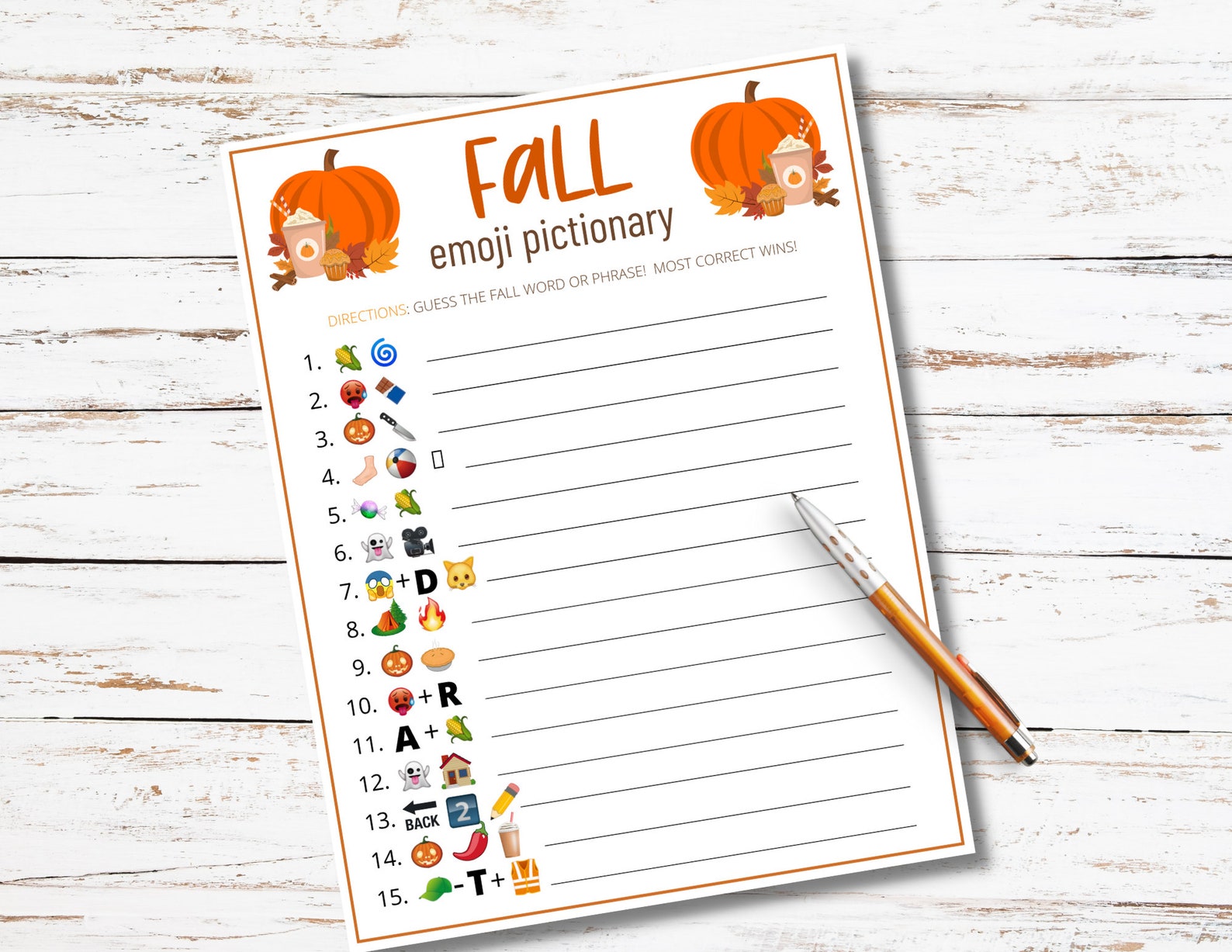 Fall Emoji Pictionary Game | Printable Fall Games | Fun Autumn Games ...