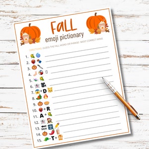 Fall Emoji Pictionary Game | Printable Fall Games | Fun Autumn Games ...