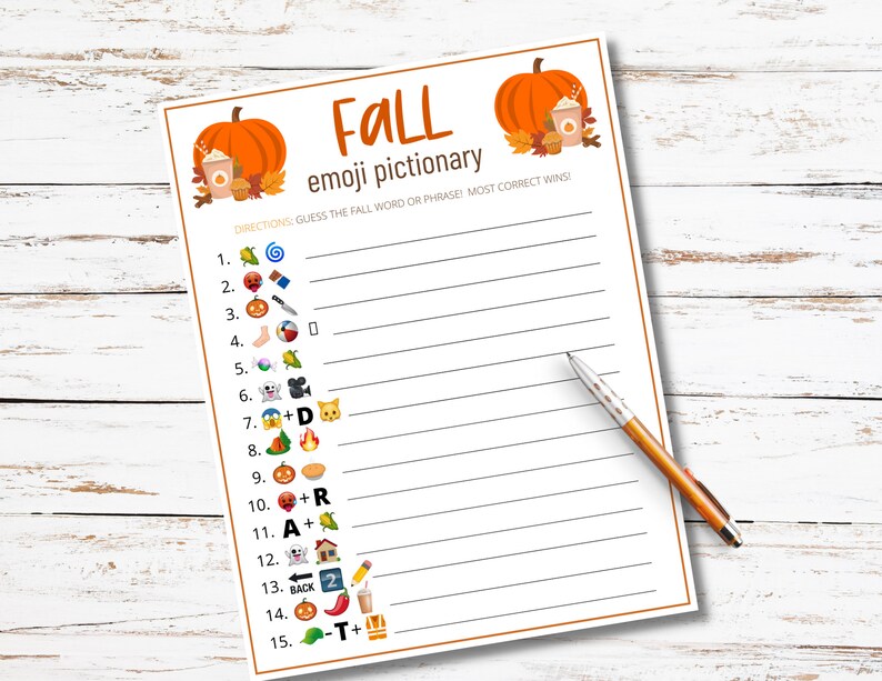 Fall Emoji Pictionary Game | Printable Fall Games | Fun Autumn Games ...