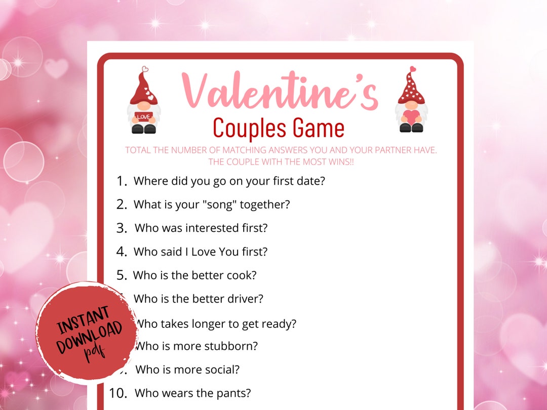Valentine's Day Couples Game Date Night Game Couples Night Out Valentin ...
