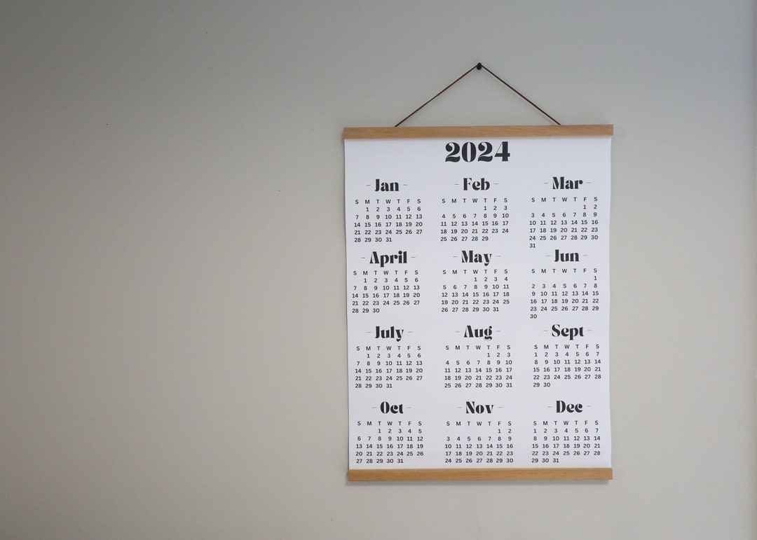 2024 Poster Calendar | Wood Poster Hanger | Wall Hanging | All Year ...