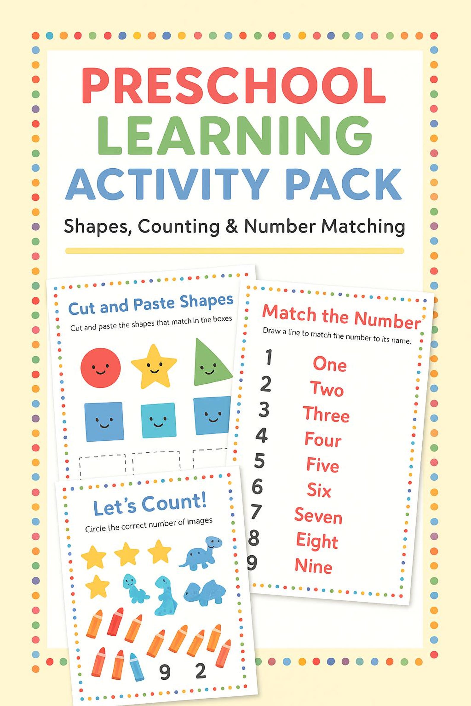 Early Learning Activity Packet - Shapes, Counting and Number Matching ...
