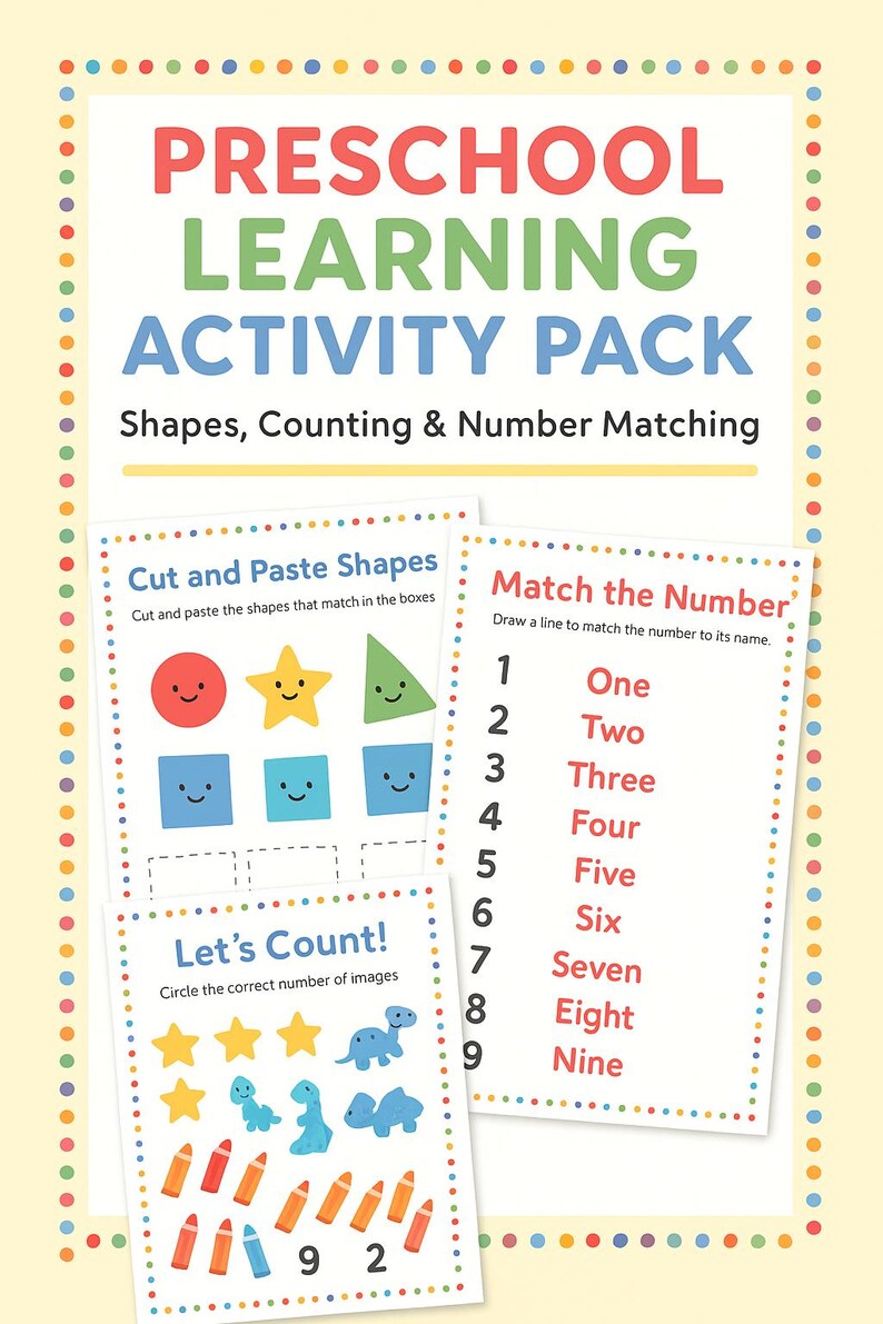Early Learning Activity Packet - Shapes, Counting and Number Matching ...