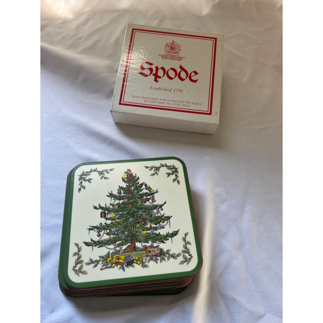 Spode Christmas Tree Pattern With Green Trim Set of 6 Coasters Original ...