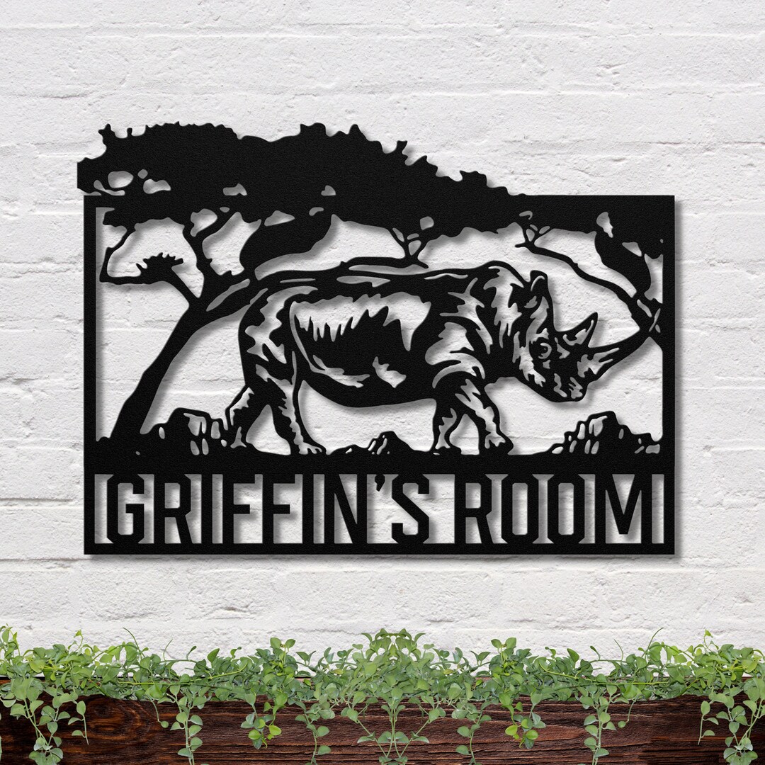 Kids Room Sign, Personalized Kids Room Sign, Rhino Safari Sign, Safari ...