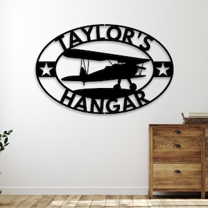 Airplane Wall Art | Metal Hangar Sign | Pilot Name Sign | Aviation Wall ...