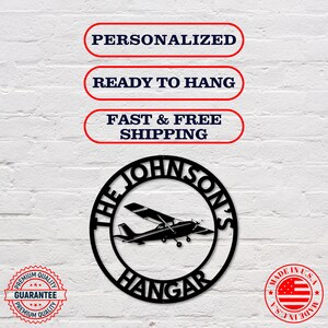 Airplane Hangar Sign, Cesna Plane Wall Art, Custom Pilot Name Sign ...