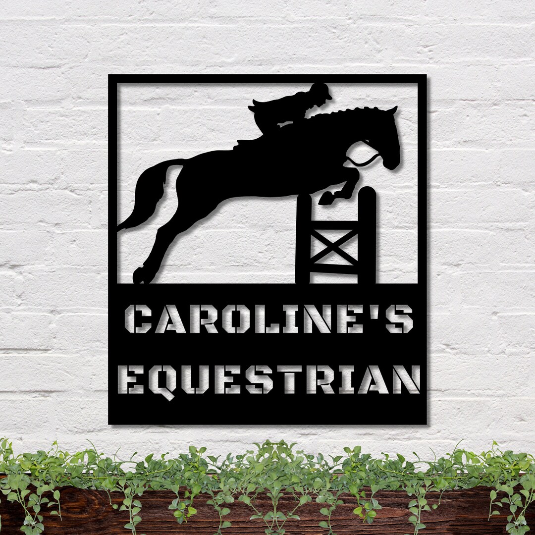 Equestrian Sign, Custom Jumping Horse Sign, Personalized Metal Horse ...