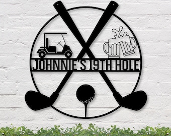 Custom Men's Golf Name Metal Wall Sign, Golf Mancave Sign, Personalized ...