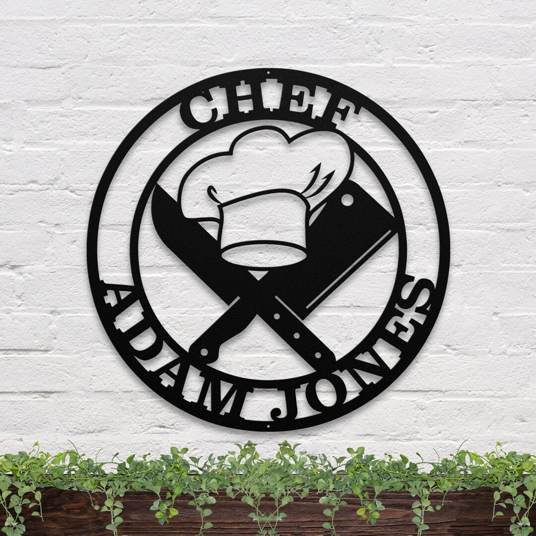 Personalized Chef Sign | Custom Kitchen Metal Sign | Custom Chef Knife ...