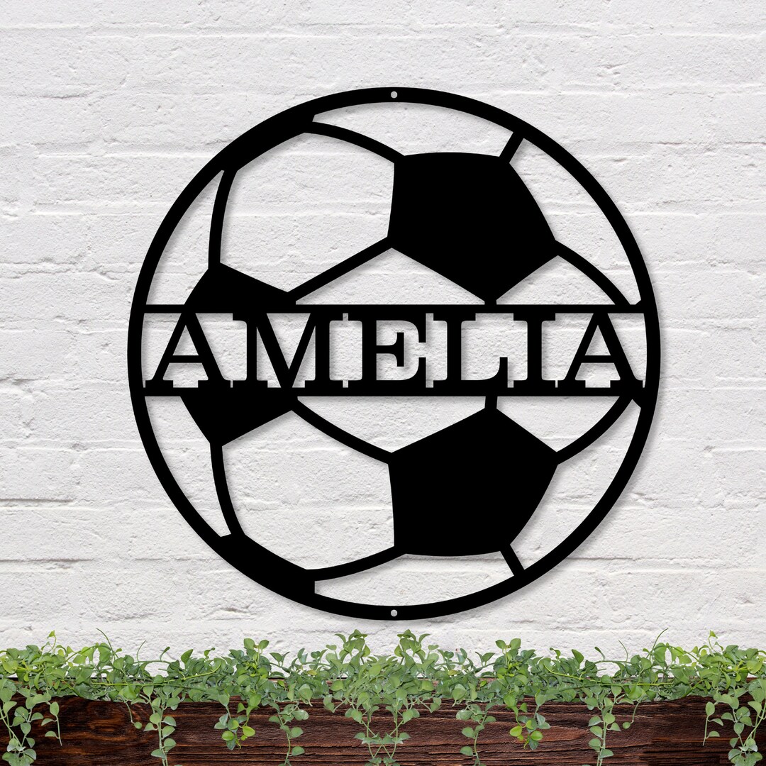 Personalized Soccer Ball Metal Sign, Soccer Ball Name Sign, Kids Room ...
