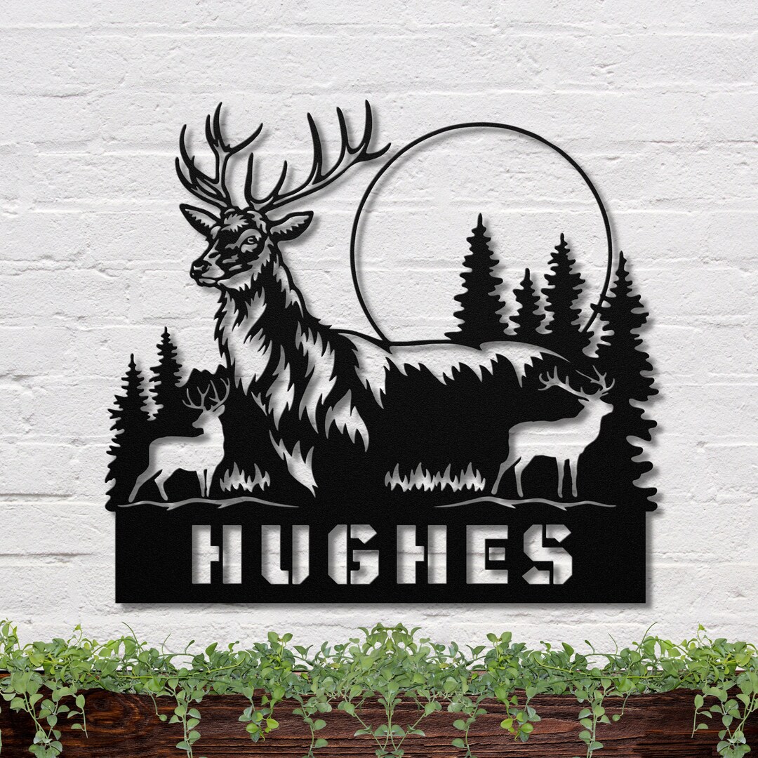 Custom Deer Sign, Personalized Deer Metal Cabin Sign, Hunting Head ...