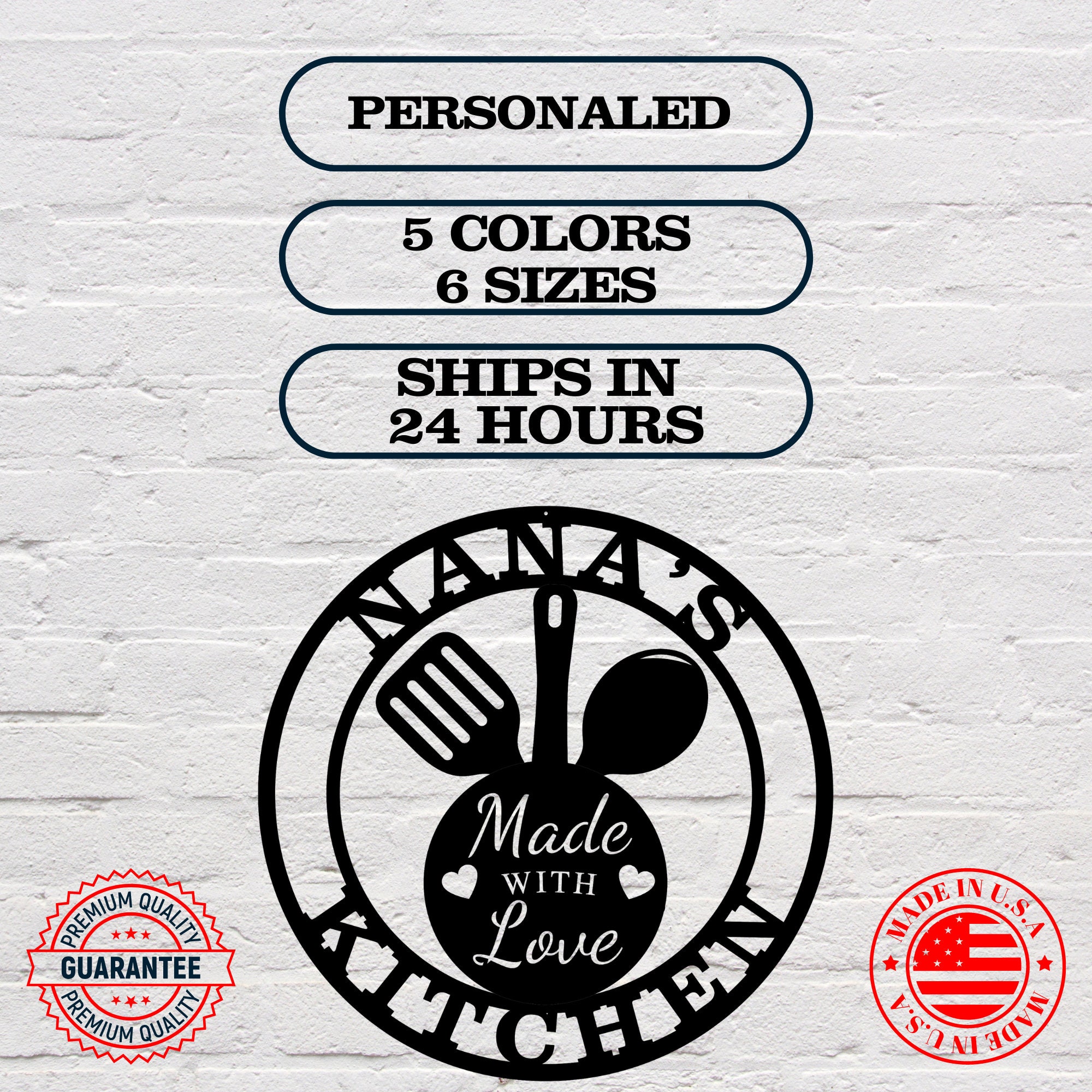 Personalized 'made With Love' Kitchen Metal Sign, Custom Wall Decor - Etsy