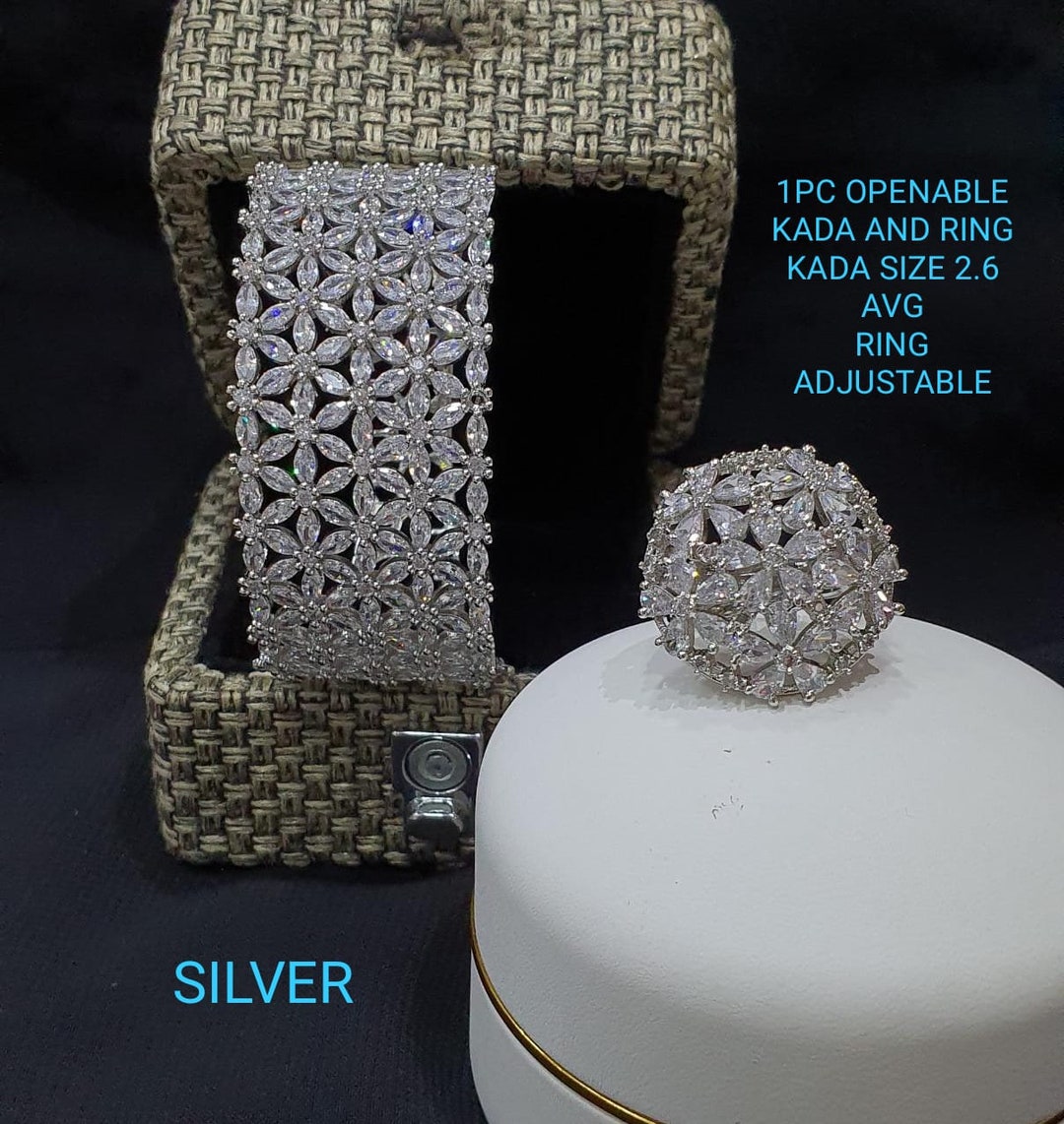 Silver AD Kada&ring American Dimond Style Bangle Ring - Etsy