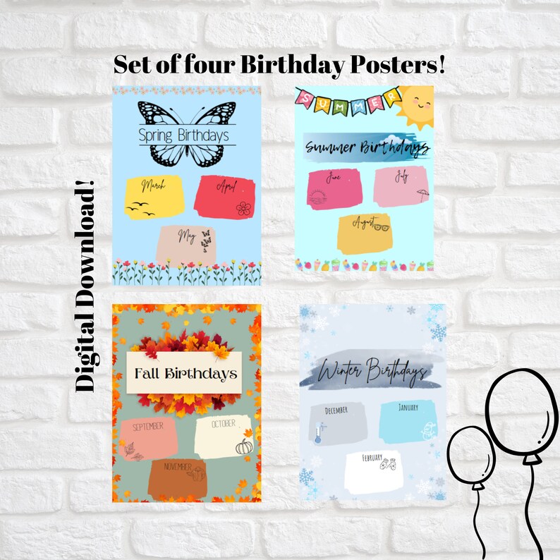 Digital Download Set of Four Classroom Birthday Posters, Teacher ...