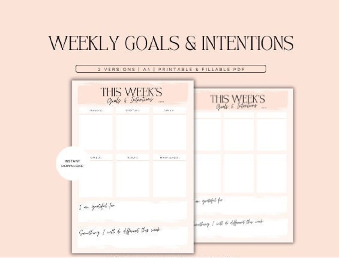 Printable Weekly Goals Planner Digital Productivity Planner - Etsy
