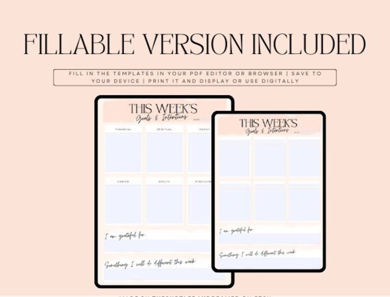 Printable Weekly Goals Planner Digital Productivity Planner - Etsy