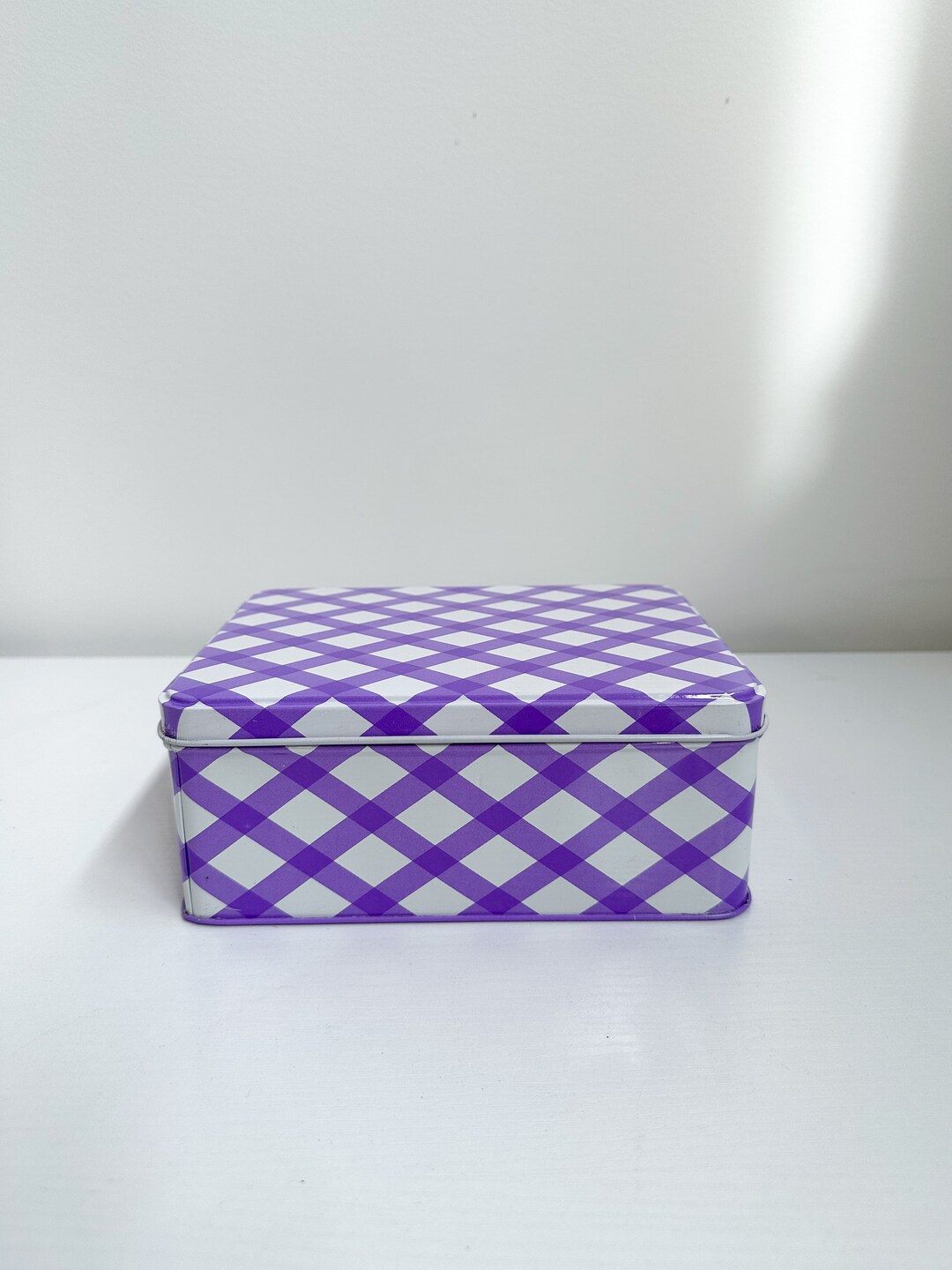 Vintage Cookie Tin, Rectangle Container, Steel Tin With Lid, Purple Tin ...