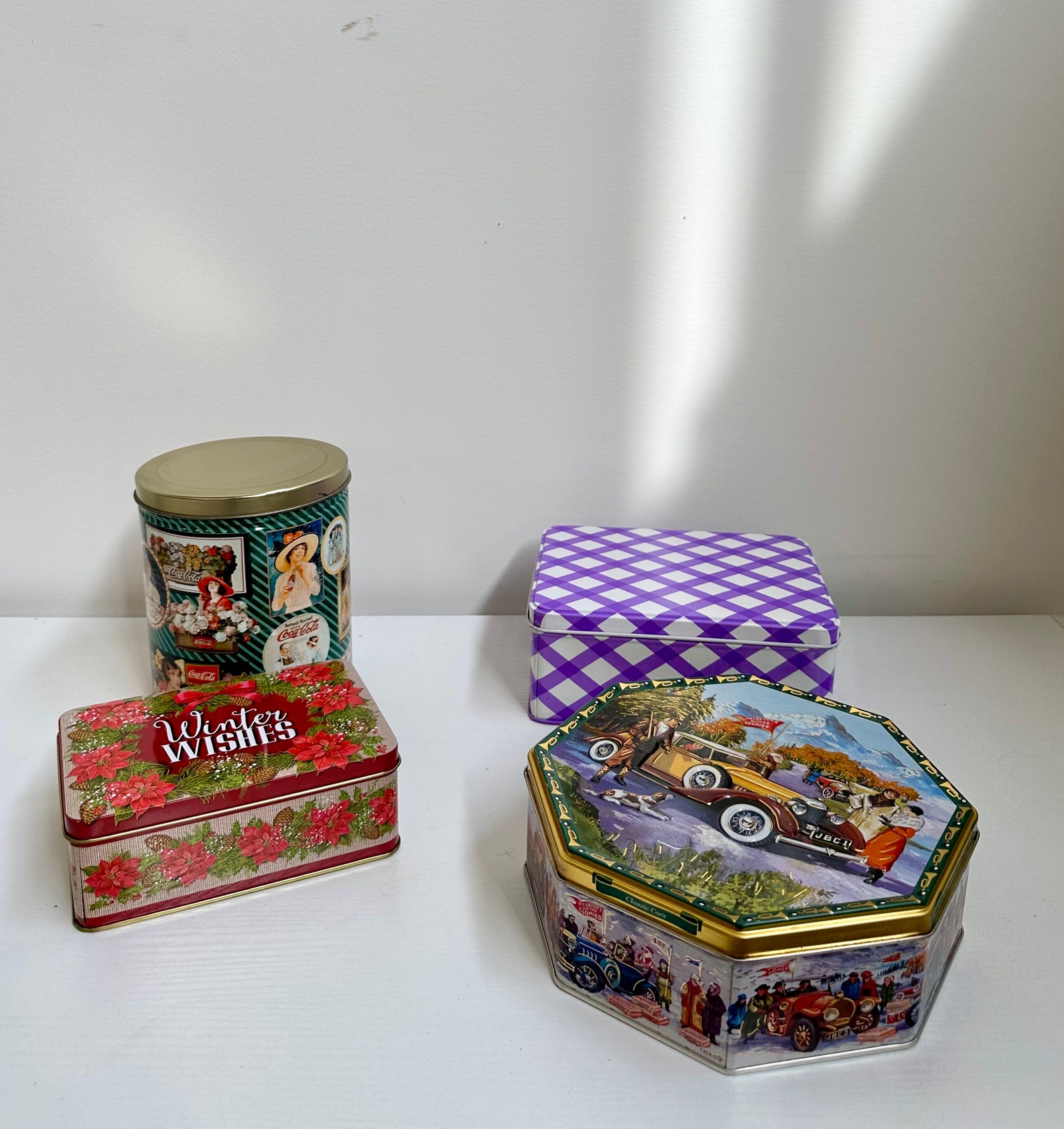 Vintage Cookie Tin, Rectangle Container, Steel Tin With Lid, Purple Tin ...