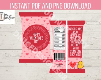 Valentine's Day Chip Bags Printable Snack Bag Best - Etsy