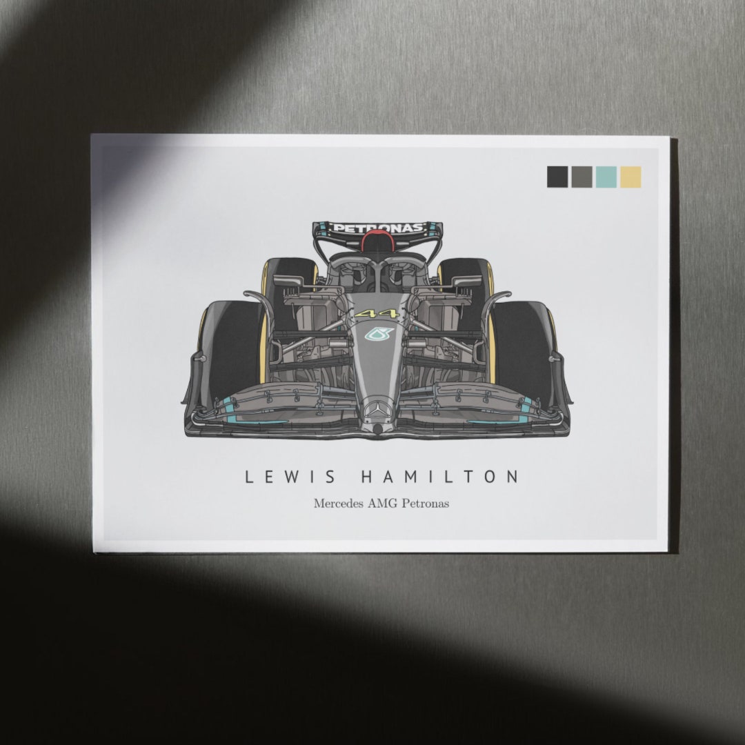 Lewis Hamilton F1 Car Poster: Mercedes AMG Petronas Hand-drawn Art (A5 ...