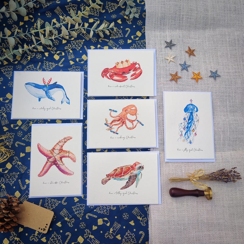 Sea Animal Christmas Cards - Etsy UK