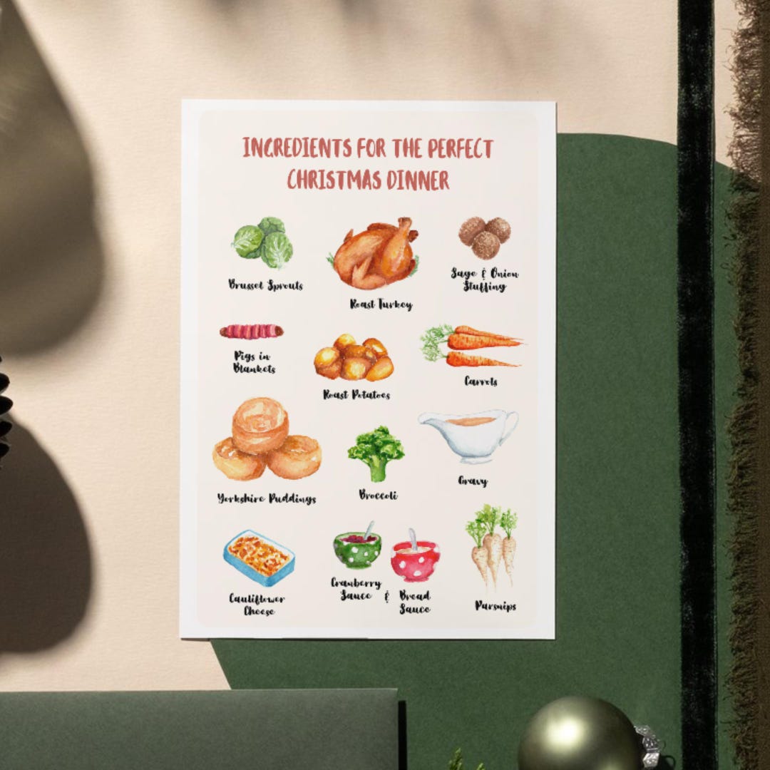 Hand-painted Christmas Dinner Card: British Turkey Feast - Etsy