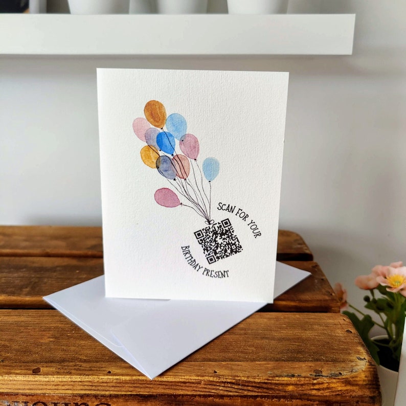 Rick Roll Birthday Card: Hand-painted Watercolor Balloons, Custom QR ...